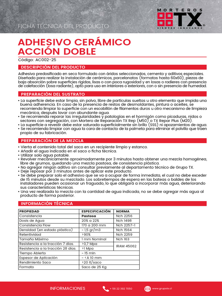 Ft Ac002 25 Adhesivo Cerámico Acción Doble Descargar Gratis Pdf