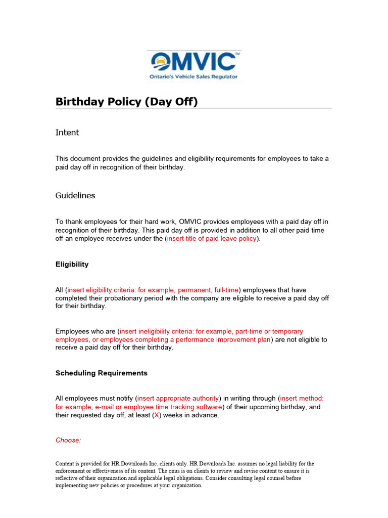Birthday Policy Day Off v2 | PDF | Employment | Labor