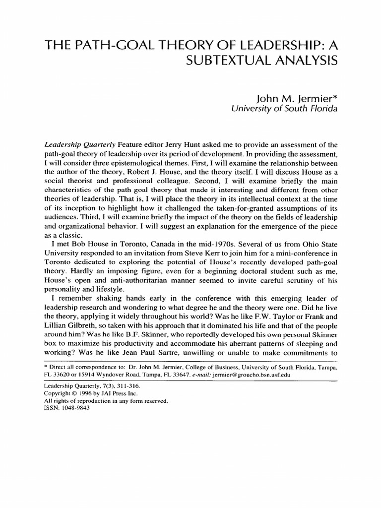 The Path-Goal Theory of Leadership A | Download Free PDF | Leadership ...