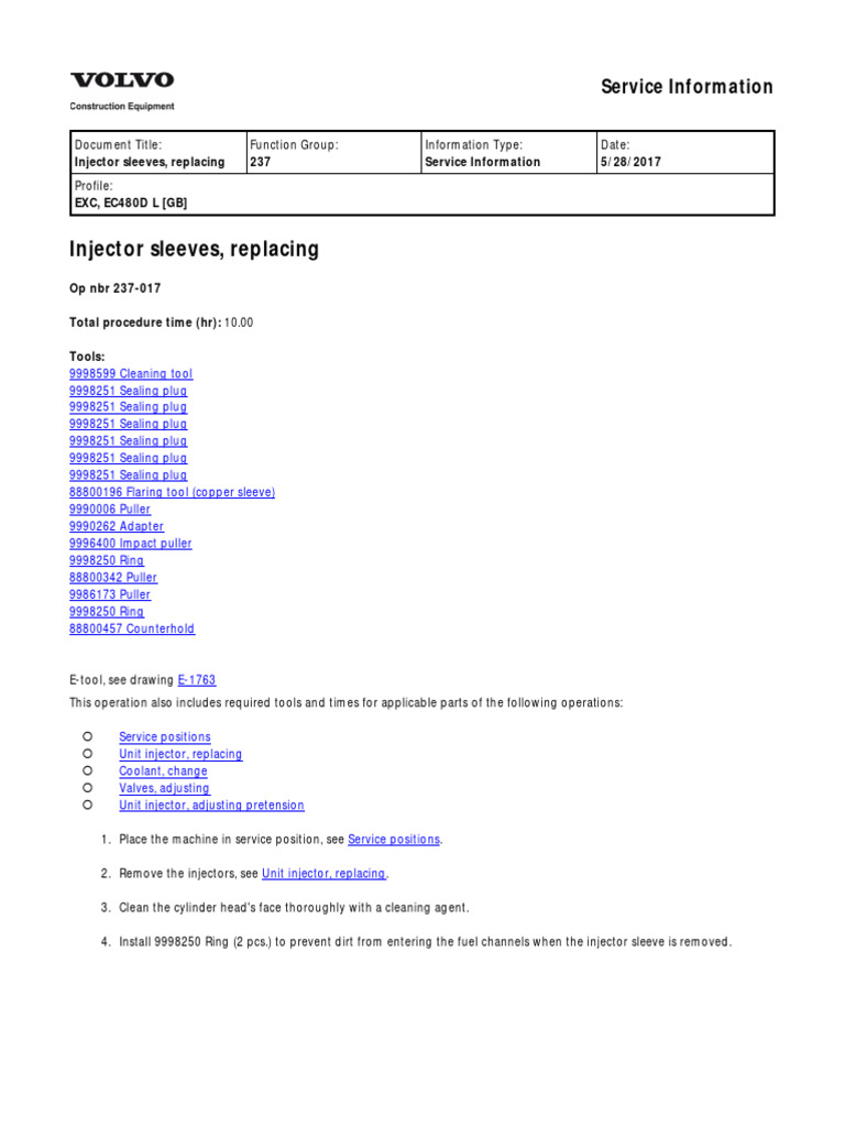 Injector Sleeve Replacement Guide | PDF | Fuel Injection | Screw