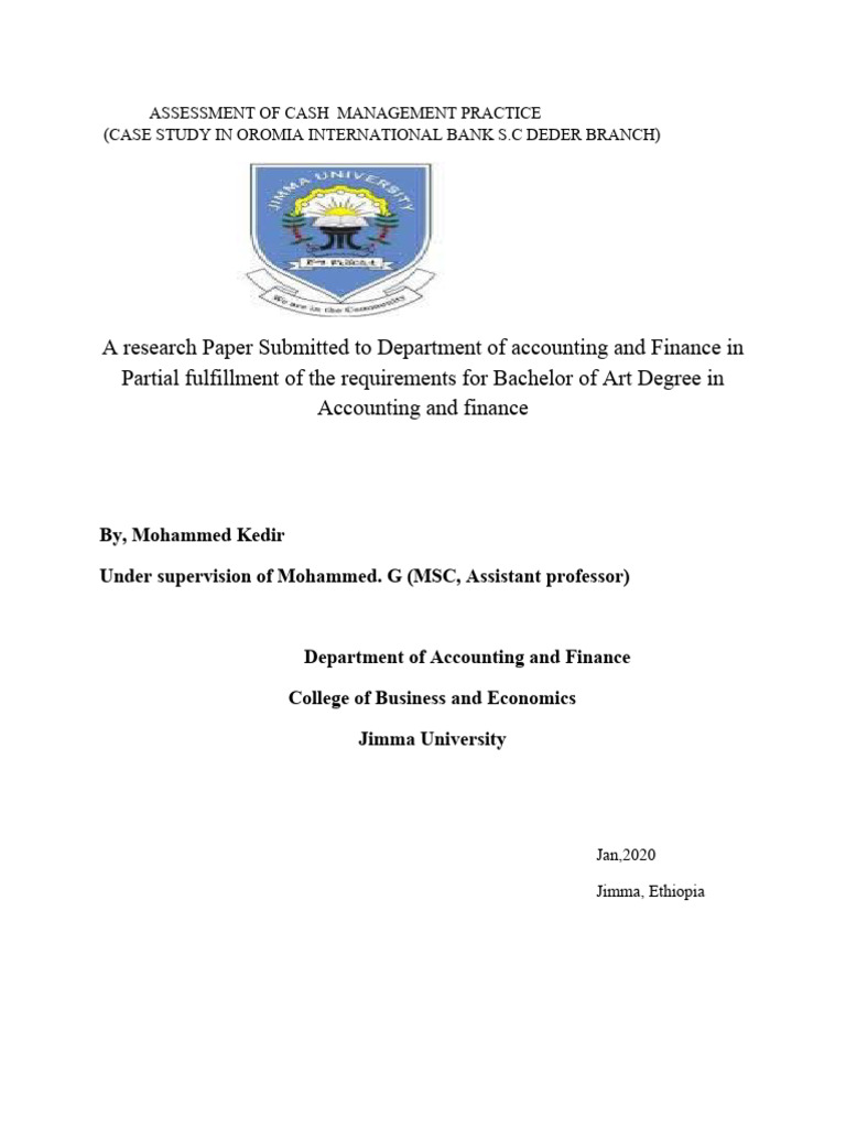 Assessment Of Cash Management Practice Pdf Banks Cash