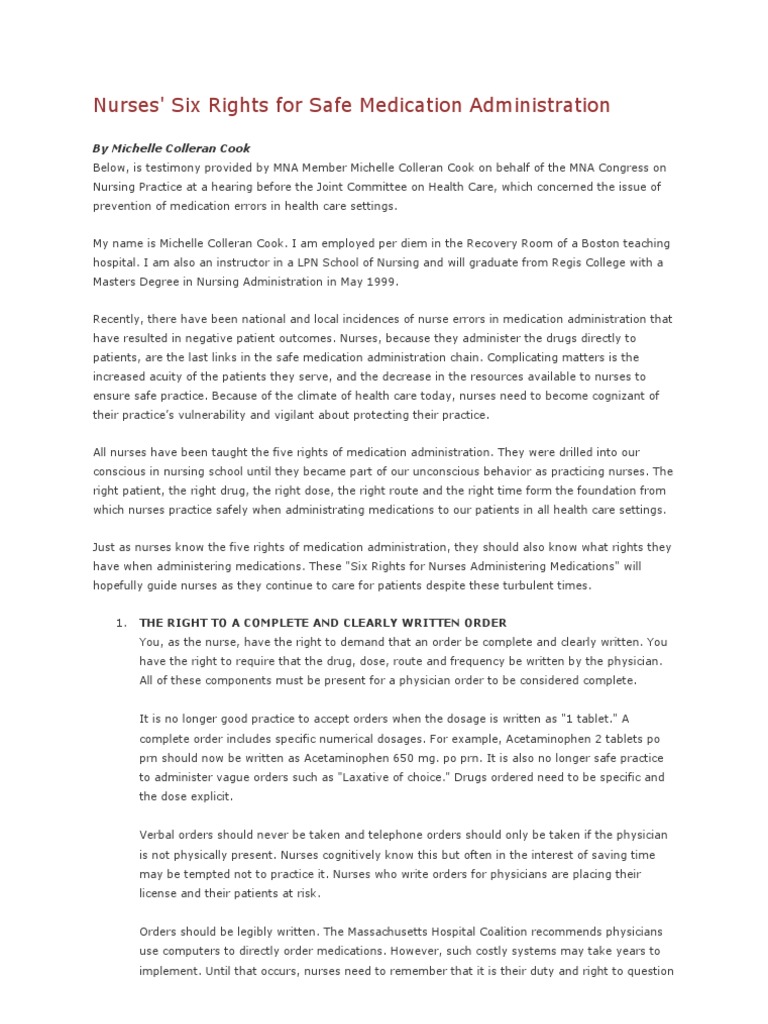 Nurses' Six Rights For Safe Medication Administration: by Michelle ...