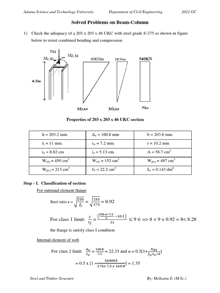 Solved Problems On Beam - Column | Download Free PDF | Bending | Buckling