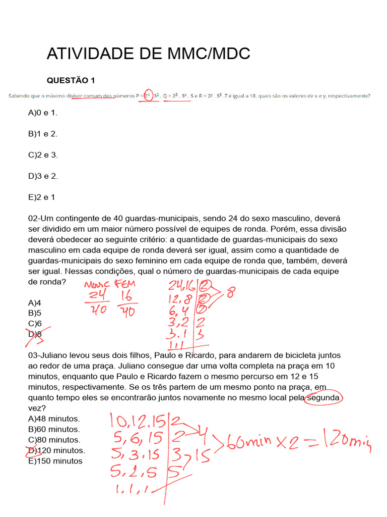Atividade MMC - MDC | PDF