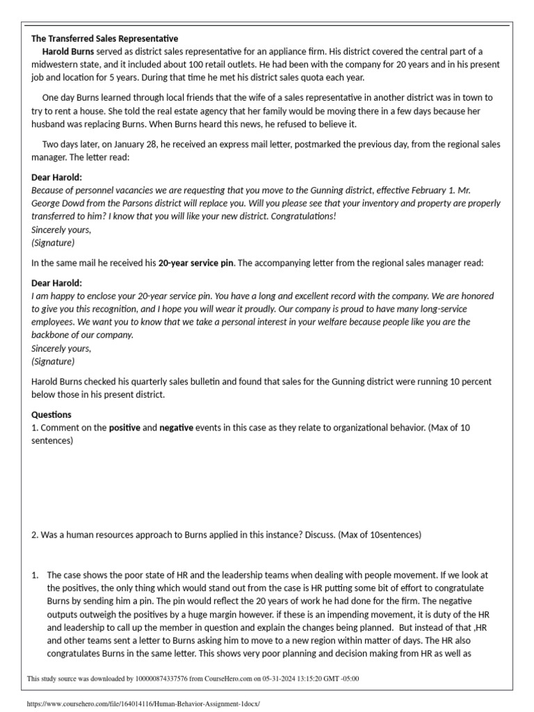 Human Behavior Assignment 1 | PDF | Leadership | Human Resources