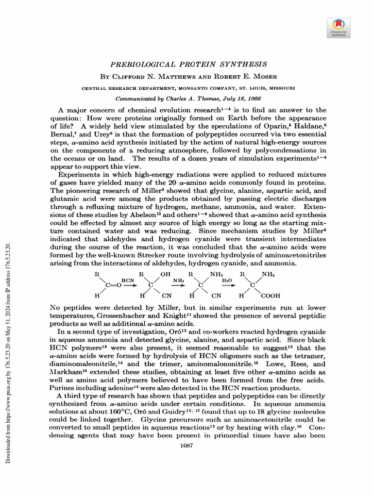 Prebiological Protein Synthesis Insights | PDF | Amino Acid | Hydrolysis