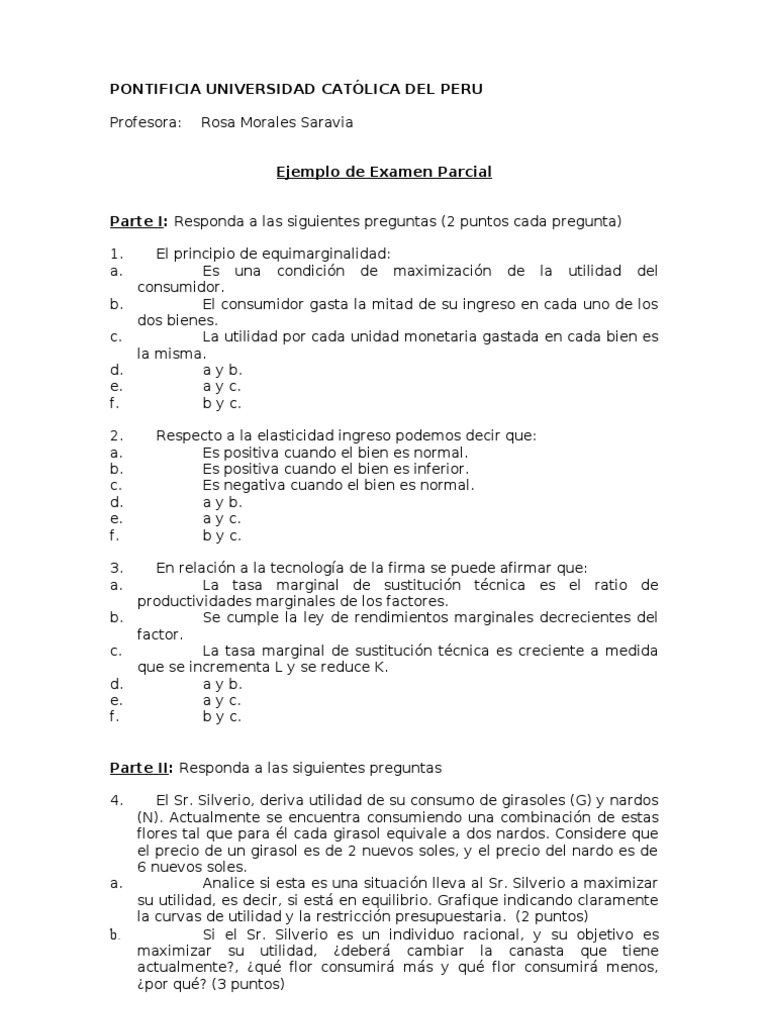 Ejemplo de Examen Parcial 1 | Utilidad | Precios
