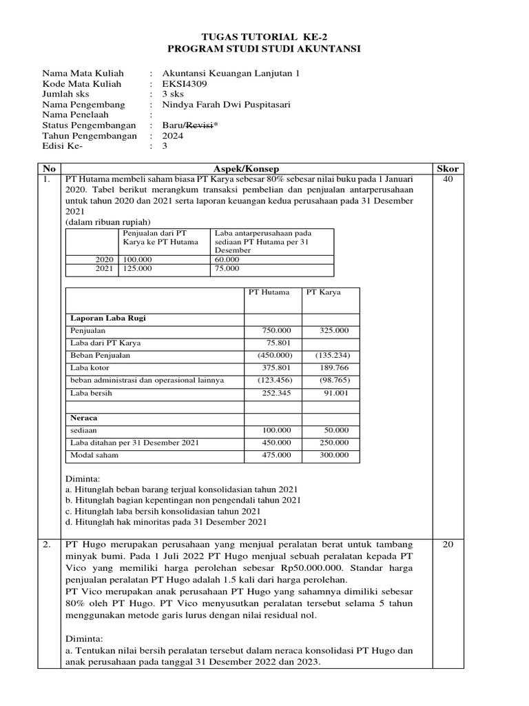 Soal Tugas II - AKL 1 | PDF | Bisnis | Griya & Taman