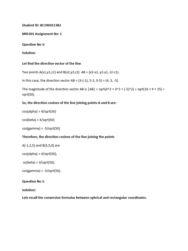 Spring 2024 - MTH301 - 1 - BC190411382 | PDF