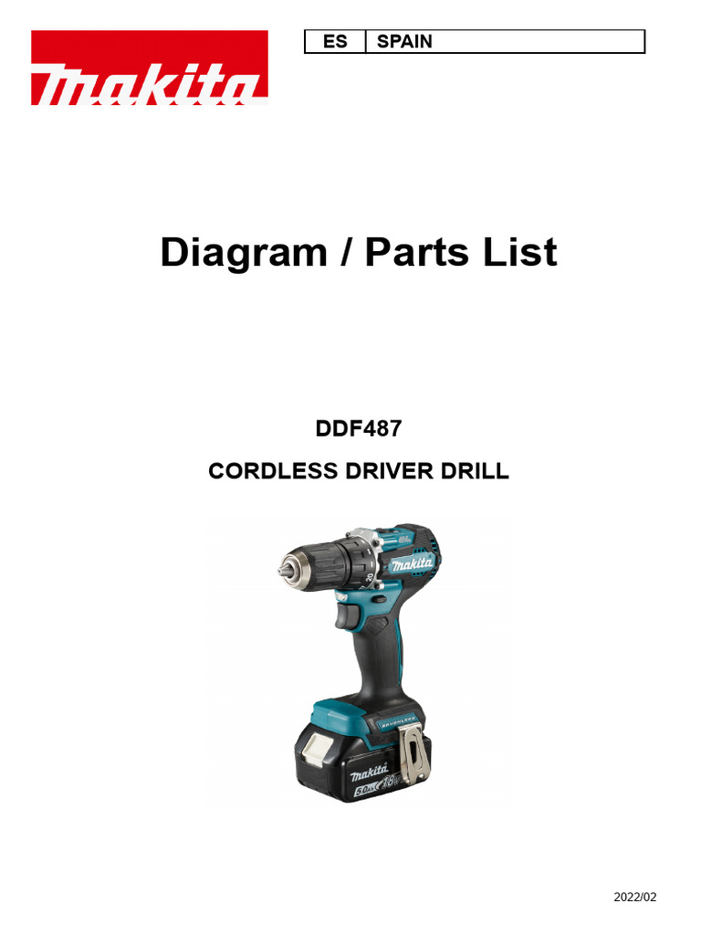 DDF487 Cordless Drill Parts List | PDF | Drill | Equipment