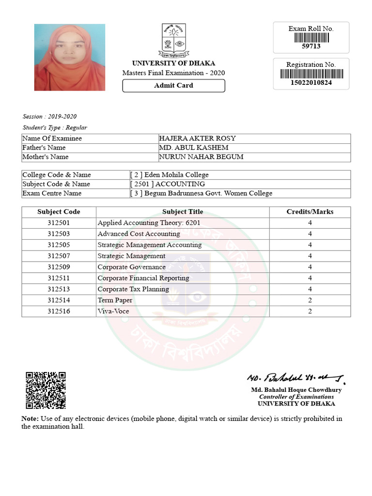 Student.7college - Du.ac - BD Students Print Admit - PHP Exam Id 56 | PDF