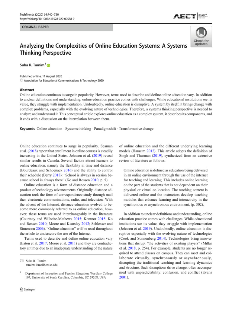 Analyzing The Complexities of Online Education Systems A Systems Thinking Perspective | PDF ...