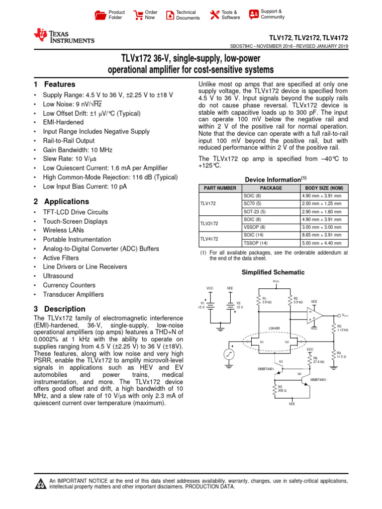 TLV 2172 | PDF | Operational Amplifier | Amplifier