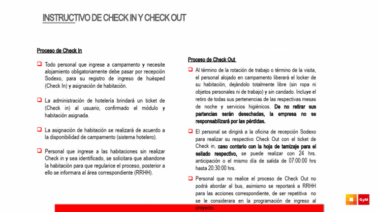 Instructivo de Check In y Check Out | PDF
