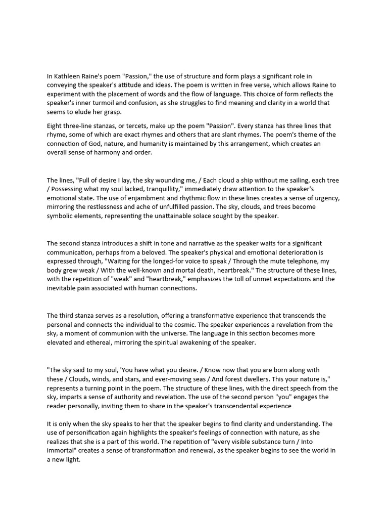 Passion Essay Structure and Form | PDF | Poetry