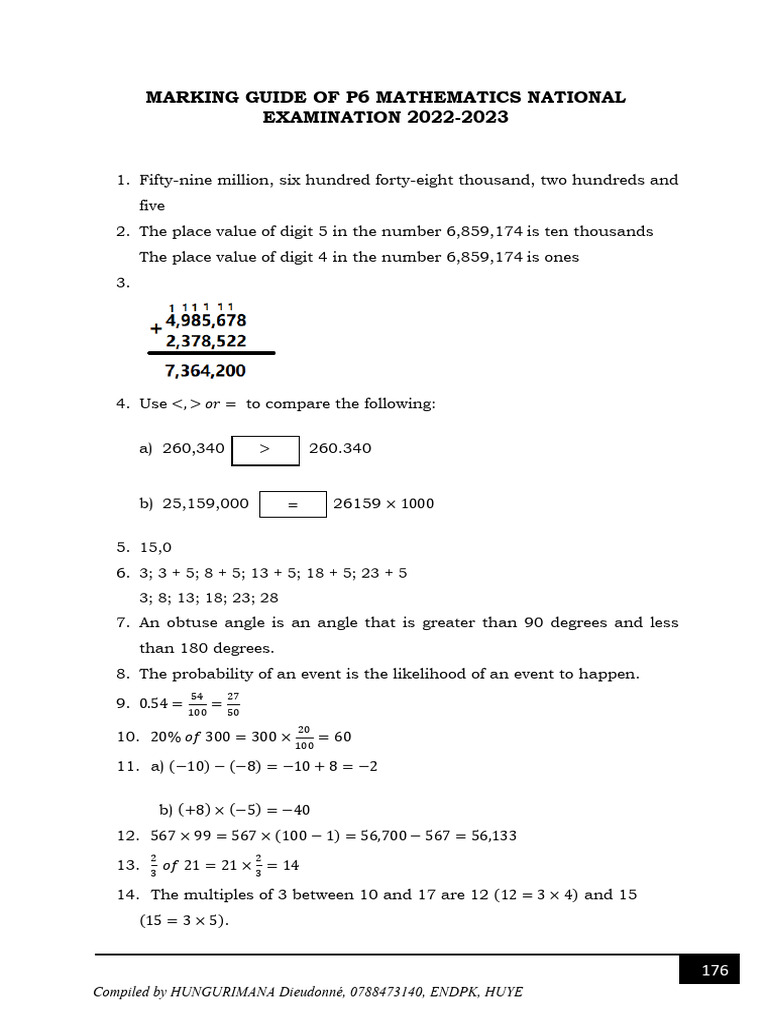 P.6 Math M.G 2023 | PDF | Mathematics