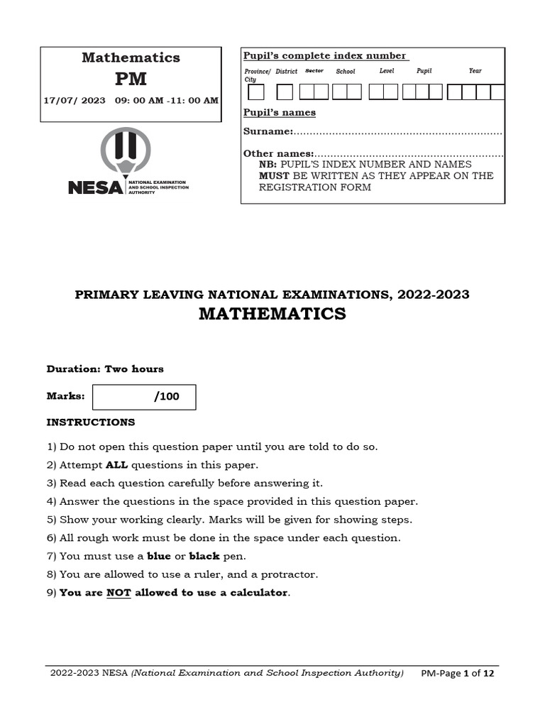 2023 NESA Mathematics Exam Paper | PDF | Mathematics