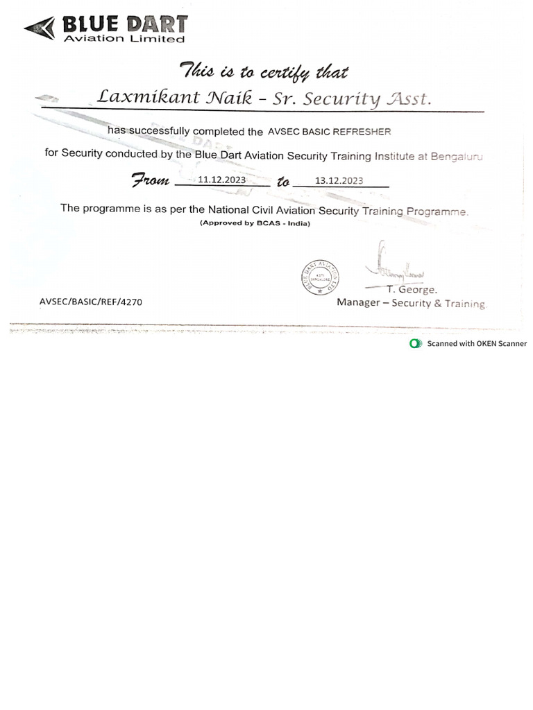 Avsec Certificate | PDF