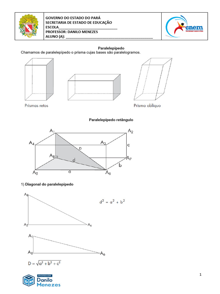 Lista de Exercicios Geometria Espacial | PDF | Formas geométricas | Geometria Euclidiana