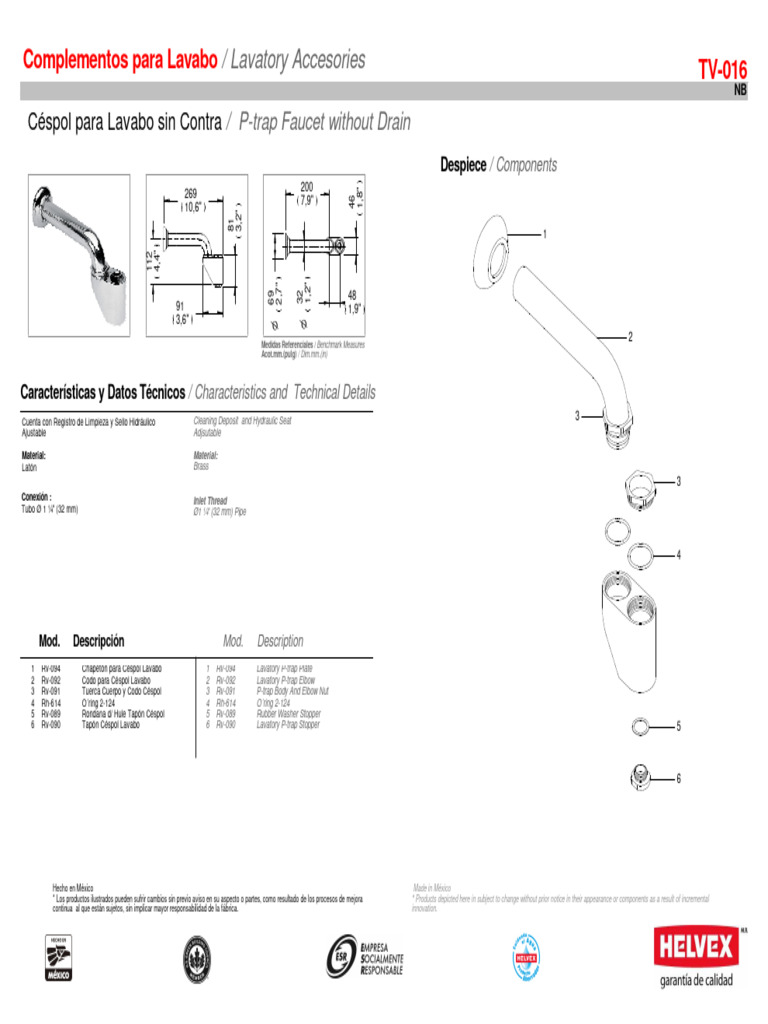 Accesorios de Lavabo: Céspol y Más | PDF | Materiales de construcción