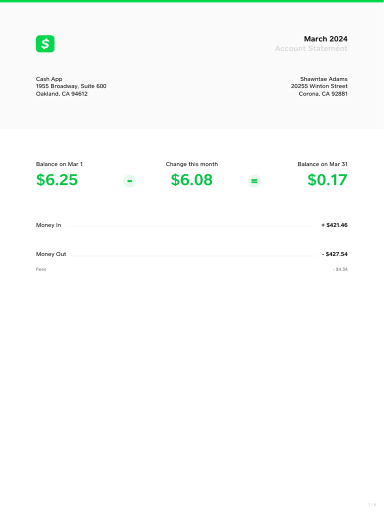 Cash App March 2024 Account Statement | PDF | Cash | Bitcoin