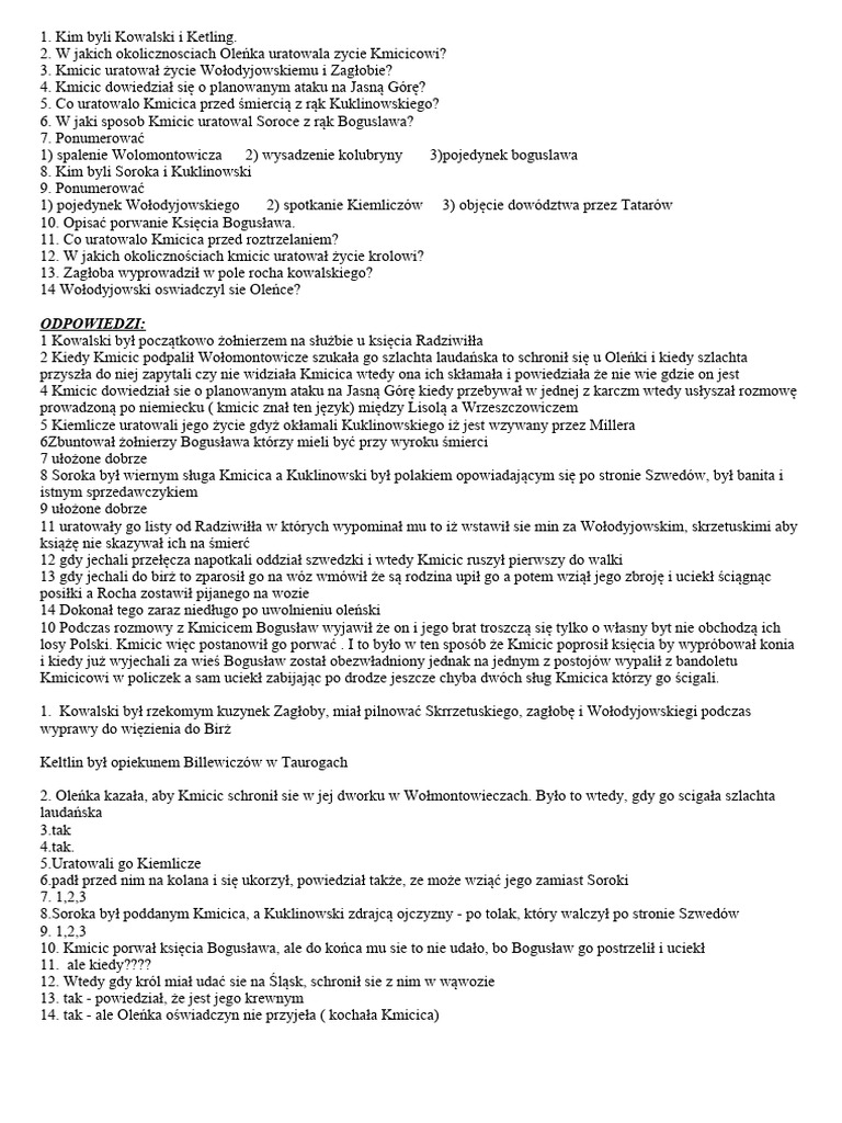 POTOP(Test Odpowiedzi) | PDF