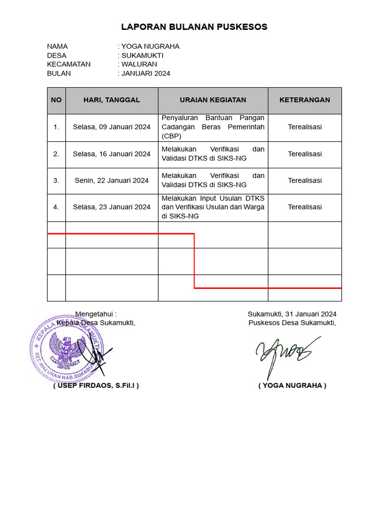 Laporan Bulanan Puskesos Januari - Maret 2024 | PDF