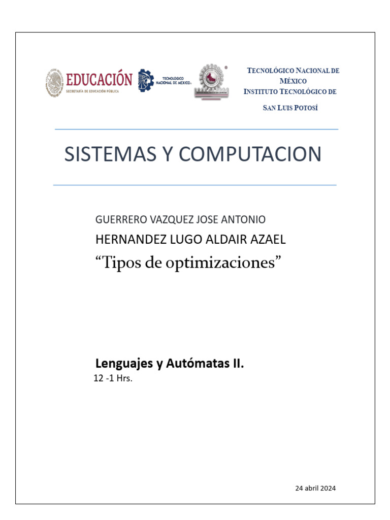 Sistemas Y Computacion: "Tipos de Optimizaciones" | PDF | Optimización Matemática | Algoritmos