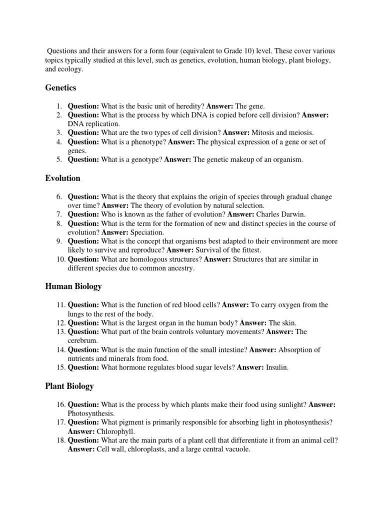 Form 4 Biology Q&A Guide | PDF | Evolution | Biology