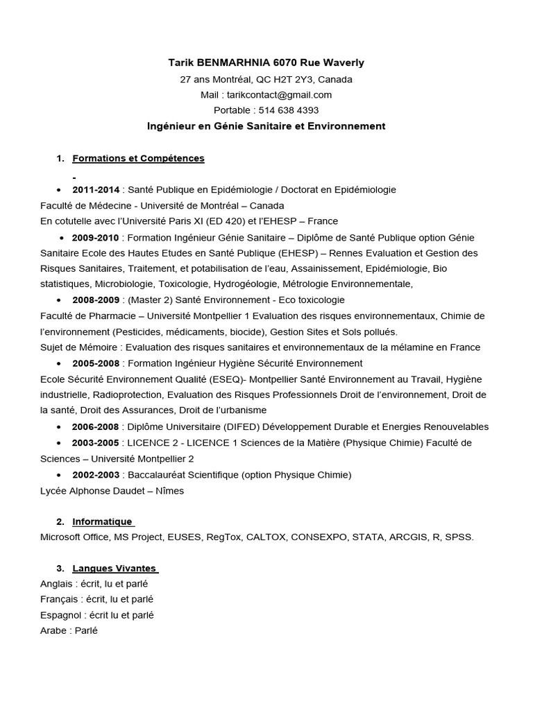 Ingénieur en Génie Sanitaire et Environnement | PDF | Santé publique ...