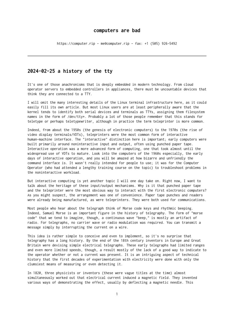 A History of The TTY | PDF | Telegraphy | Computer Terminal
