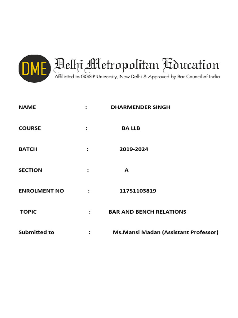Bar & Bench Relation | Download Free PDF | Contempt Of Court | Judge