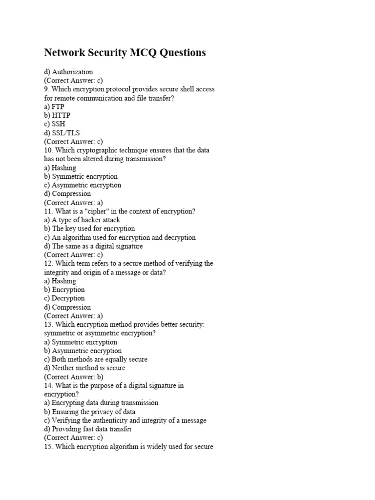 Network Security MCQ Questions | PDF | Osi Model | Computer Network