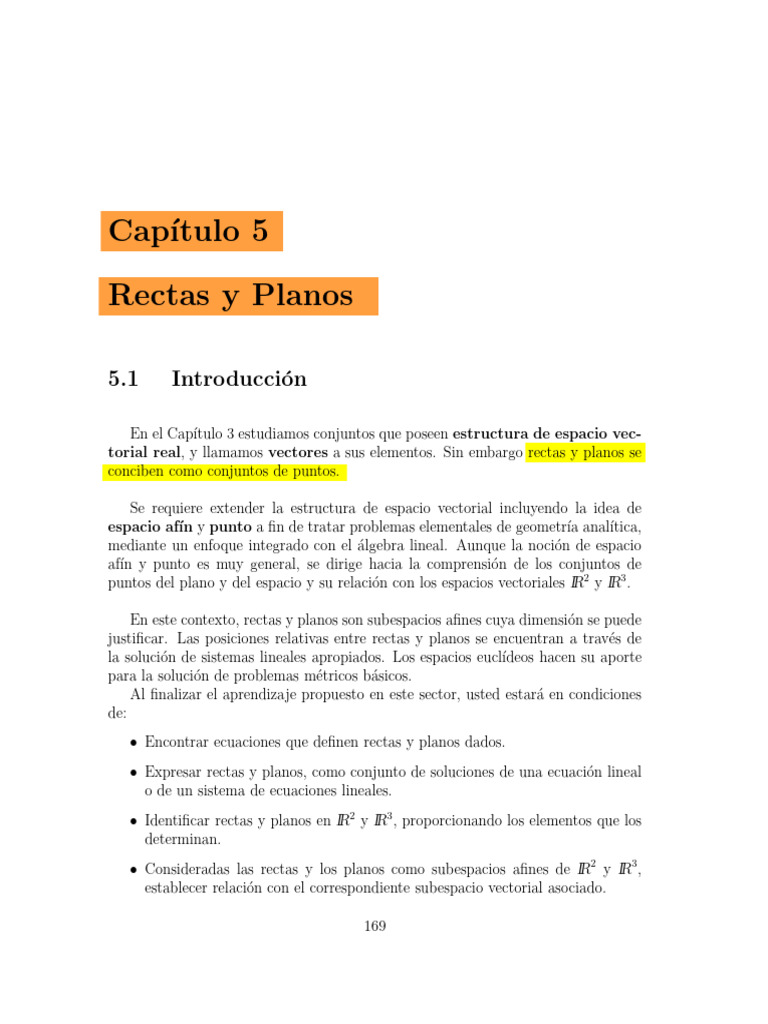 Algebra y Geometría Analítica - Capítulo 5 - Rectas y Planos | PDF | Espacio vectorial | Base ...