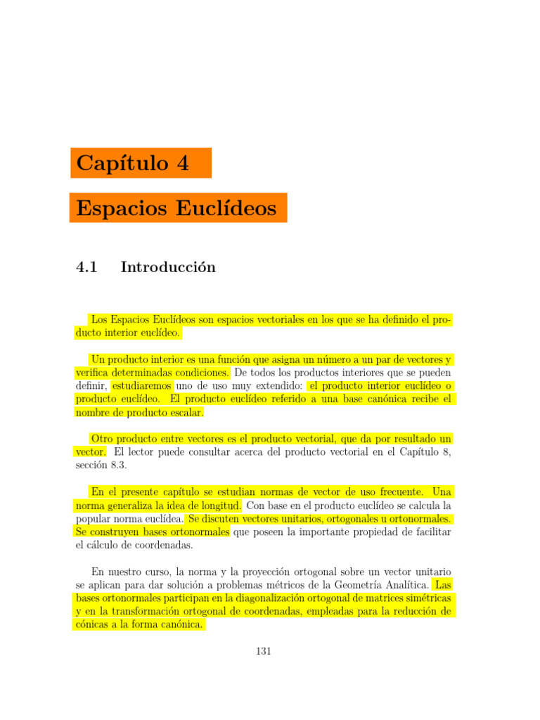 Algebra y Geometría Analítica - Capítulo 4 - Espacios Euclideos | PDF | Base (álgebra lineal ...