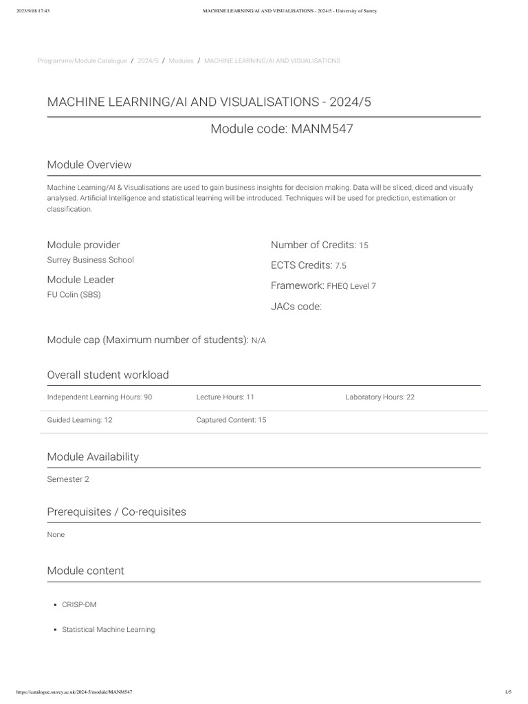 MACHINE LEARNING - AI AND VISUALISATIONS - 2024 - 5 - University of ...