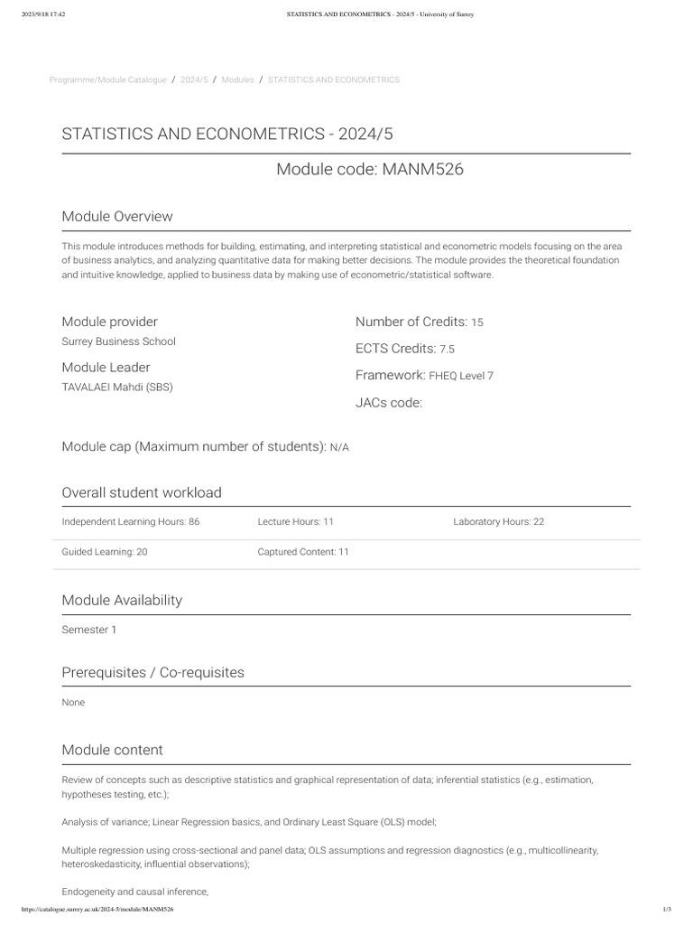 Statistics And Econometrics 2024 5 University Of Surrey Pdf