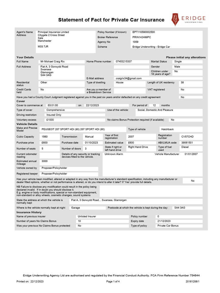 Eridgesofpc Car 0222 | PDF | Vehicle Insurance | Insurance