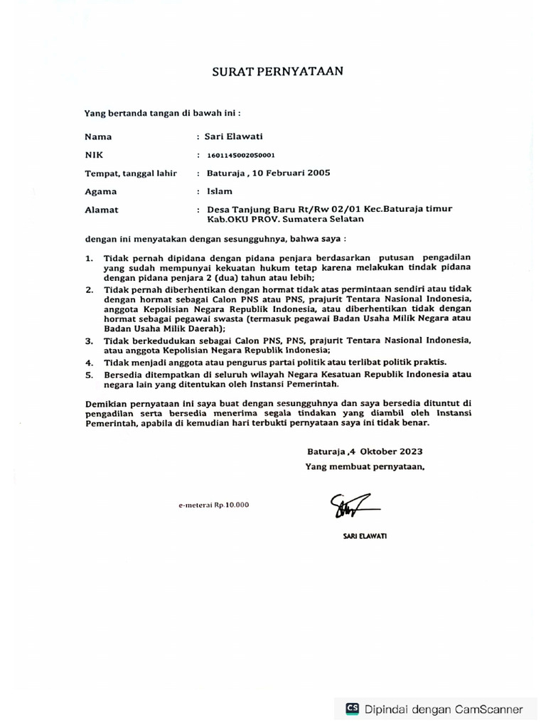 Scan Surat Pernyataan | PDF
