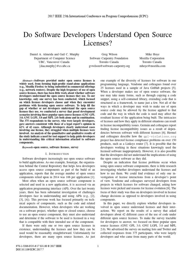Do Software Developers Understand Open Source Licenses? | PDF | Free ...