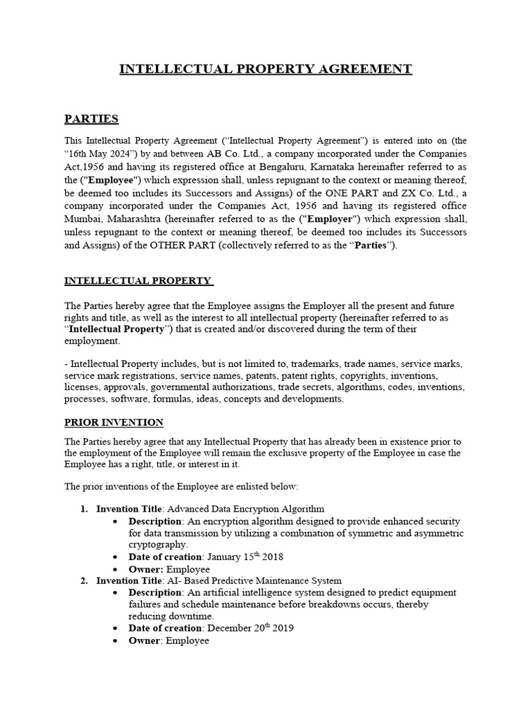 Intellectual Property Agreement | PDF | Intellectual Property | Patent