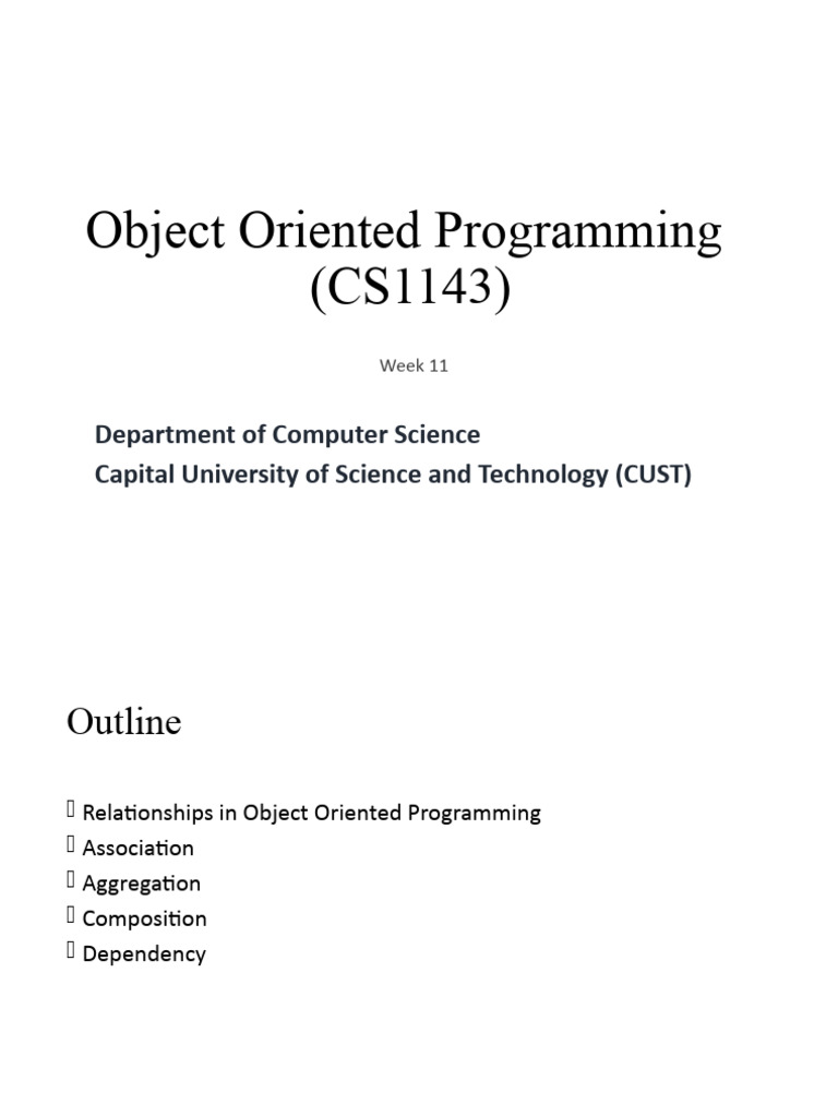 Lecture 11 Week11 Relationships In Oop Pdf Class Computer Programming Object Oriented 1730
