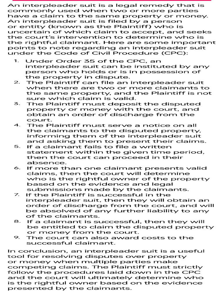 Interpleader Suit and Reciever | PDF | Lawsuit | Separation Of Powers