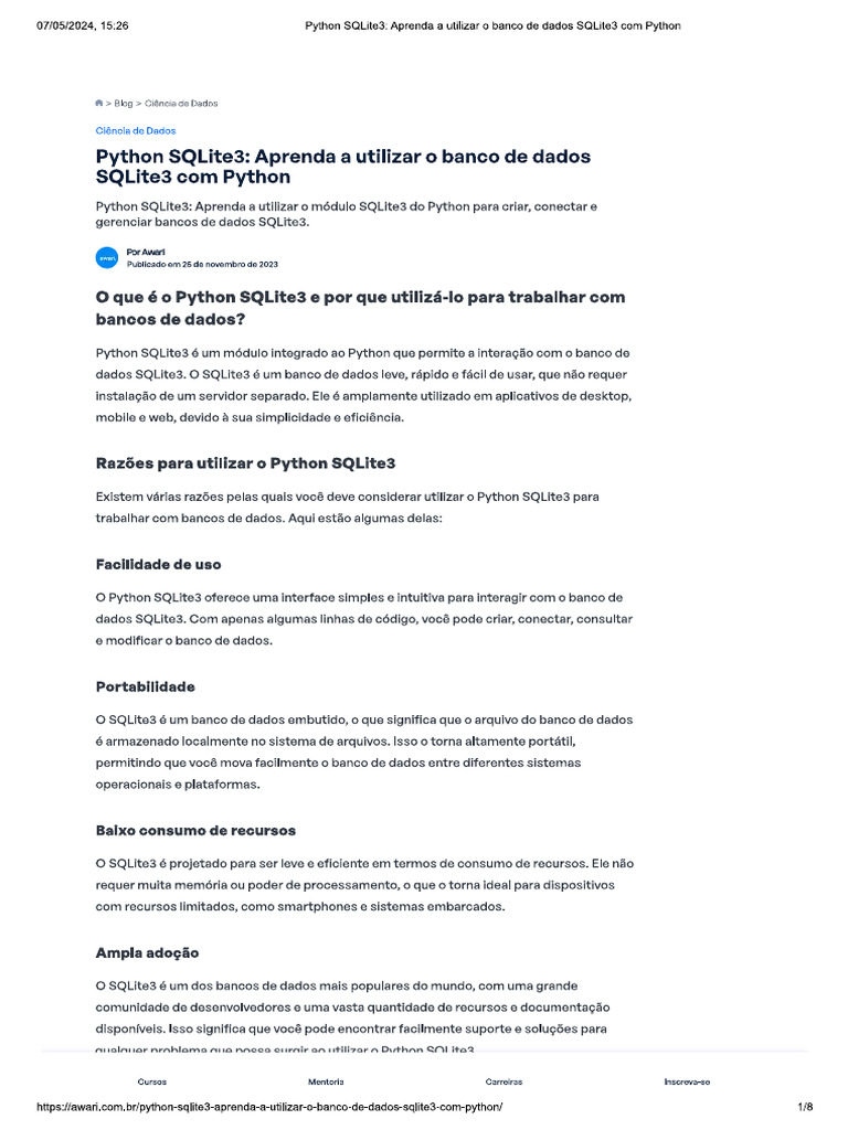 Python SQLite3 Aprenda A Utilizar o Banco de Dados SQLite3 Com Python | PDF