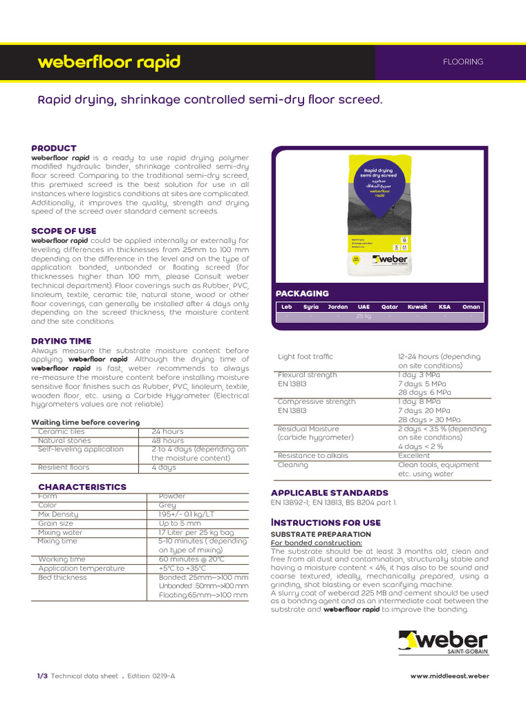 Weberfloor Rapid TDS | Download Free PDF | Flooring | Industrial Processes