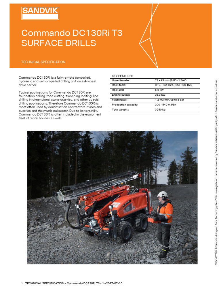 Commando Dc130ri t3 Specification Sheet | PDF | Drill | Drilling