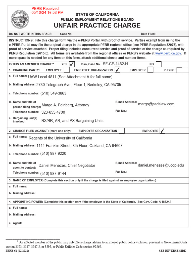 PERB Unfair Labor Practice Charges Amended (2024, 05-10) | PDF | Freedom Of Speech In The United ...