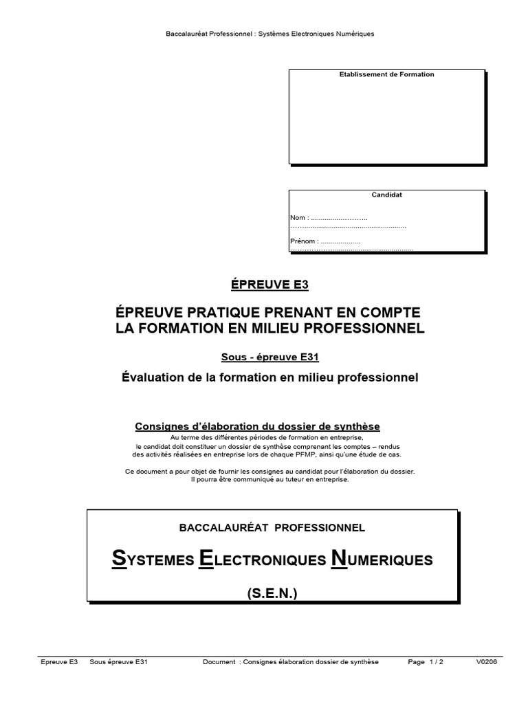 SEN E31 Consignes Dossier V0206 | PDF | Business