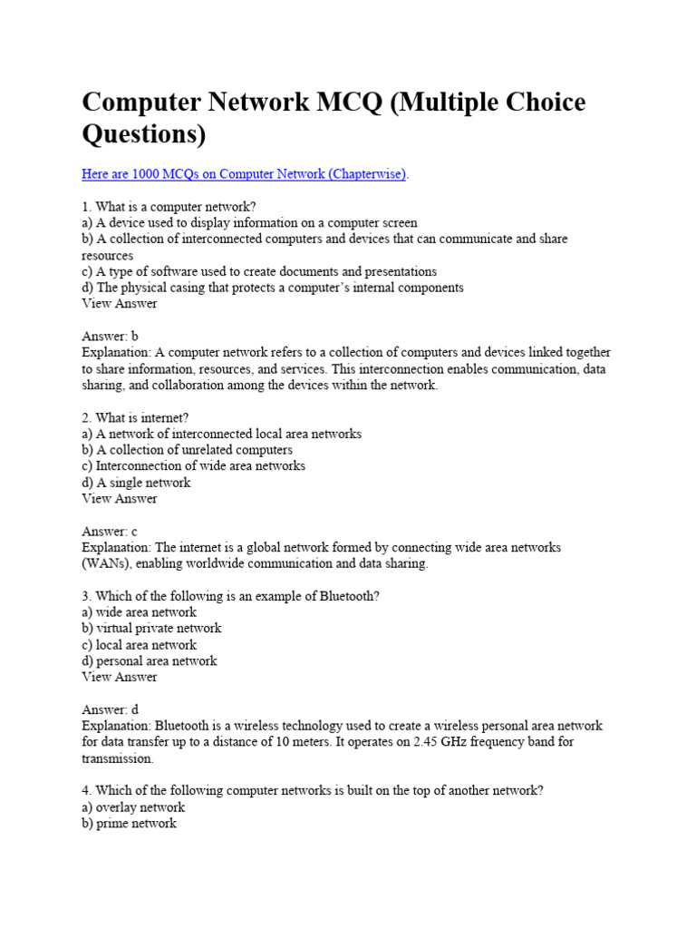 Computer Network MCQ (Multiple Choice Questions) | PDF | Computer Network | Osi Model