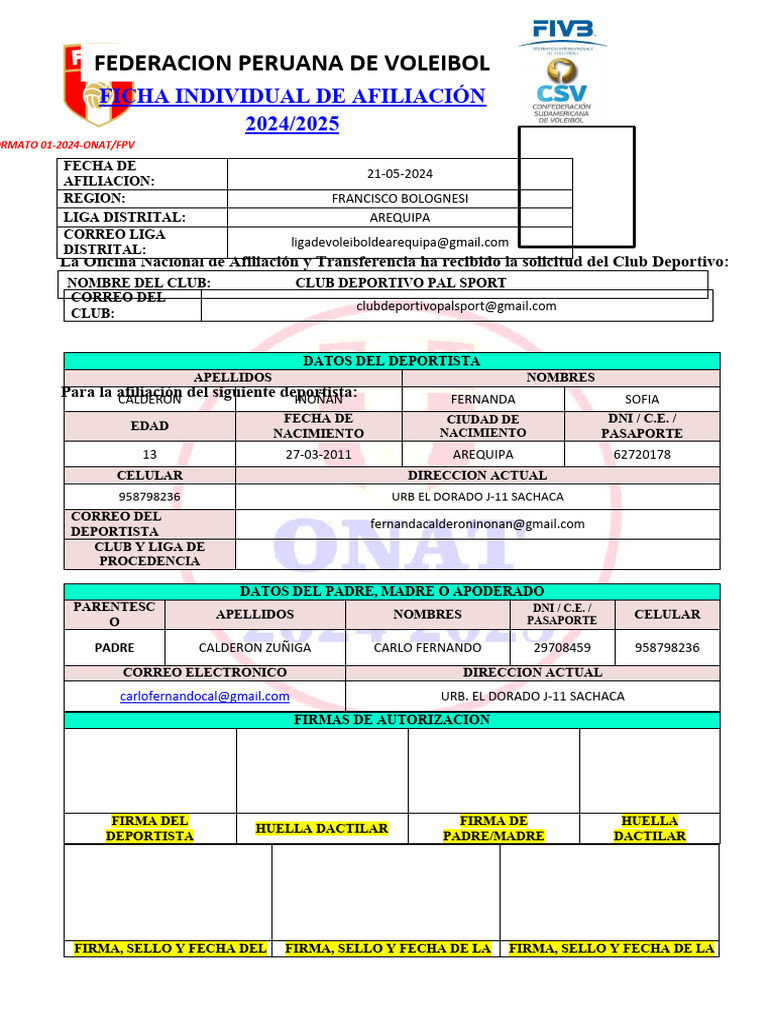 Onat 01 Ficha de Afiliación 2024 | PDF | Vigilancia | Privacidad